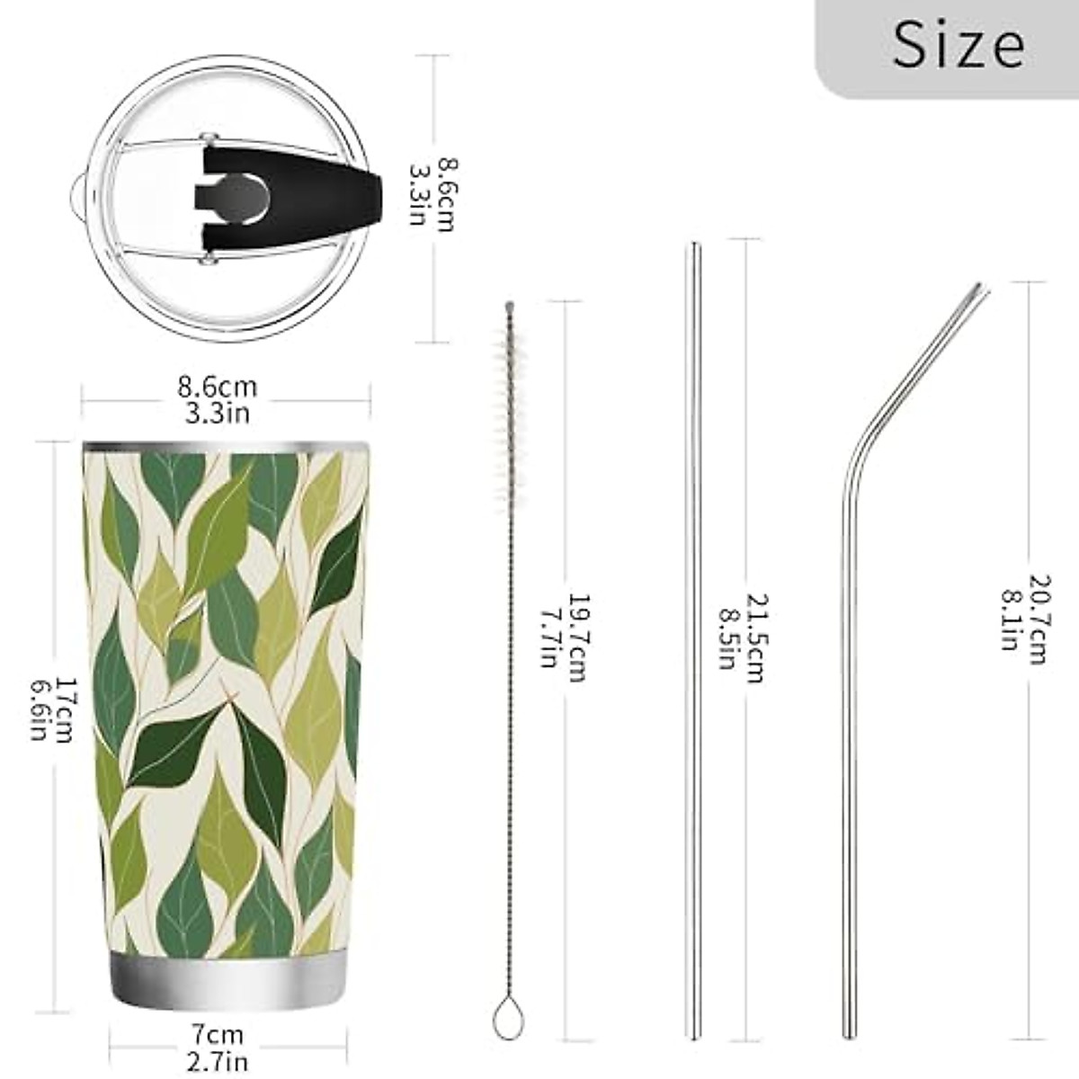 Green Leaves Stainless Steel car cup with Lid and Straw travel mug spill proof for café leakproof tumbler with lid and straw 20 OZ
