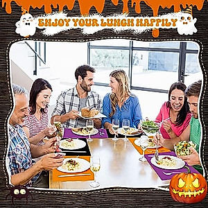 Honoson 150 Pcs Christmas Paper Placemats Disposable Red Green White Paper Placemat 11 x 17 Inch Rectangle Decorative Table Mats for Holiday Xmas Home Dining Table Decorations (Orange Black Purple)