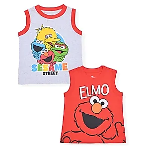Sesame Street Elmo and Friends Boys 2 Pack Tank Top for Infant and Toddler Kids Red