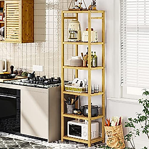 VIAGDO Bamboo Bathroom Shelf 6-Tier, 64.2" Height Narrow Shelving Unit, Multifunctional Storage Rack, Plant Stand Wood Corner Shelf for Kitchen, Livingroom, Hallway, Bathroom Storage Organizer Shelf