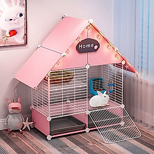 DuvinDD 2-Story Small Rabbit Cage Indoor Bunny Hutch with 2 Deep Pull-Out Trays and Urine Guard, Guinea Pig Cage Metal Wire Netting Villa, Small Animals House for Ferret, Chinchilla, Hedgehog