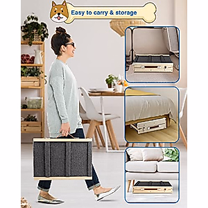 TNELTUEB Adjustable Dog Ramp, Wooden Folding Portable Pet Ramp,Rated for 30 LBS, 32.6" Long and Adjustable from 10" to 19" with Non-Slip Traction Mat, Dog Step for Bed, Couch,Car (Grey)