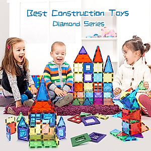 Children Hub 120pcs Magnetic Tiles Set Diamond Series - Educational 3D Magnet Building Blocks - Building Construction Toys for Kids - Upgraded Version with Strong Magnets
