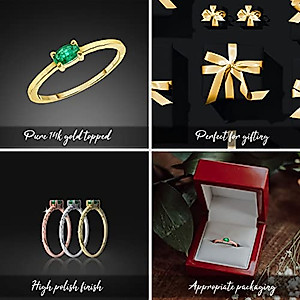 Takar Solid 14k Yellow Gold Solitaire Oval Genuine Emerald Stackable Ring (Size 9.5)