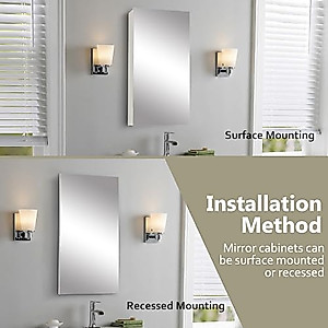 Vacolitel Single-Door Bathroom Medicine Cabinet with Mirror, Recessed or Surface Mount Bathroom Wall Cabinet,Left-Opening (15"X36")