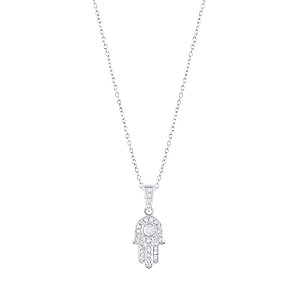Dazzlingrock Collection Lab Grown Round White Diamond Hamsa Hand of Fatima Charm Pendant for Her (0.17 ctw, Color H-I, Clarity SI2) | 14K White Gold