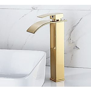 Black Lacquered Waterfall Faucet hot and Cold countertop Basin washbasin Toilet Bathroom Cabinet Single Hole Faucet, Gold