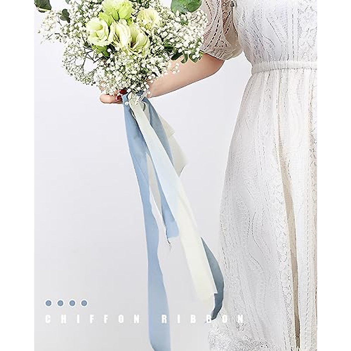 UpUDo 4 Rolls Chiffon Ribbon, 1.5" x 6Yd Dusty Blue Silk Ribbons, Smooth Edges for Wedding Invitations, Bridal Bouquets, DIY Crafts, Gift Wrapping, Holiday Decor