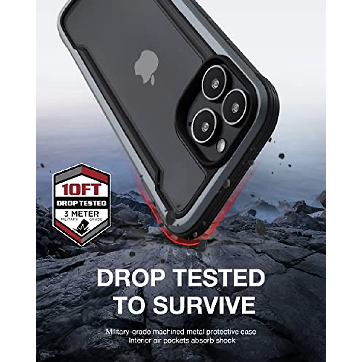 RAPTIC Shield for iPhone 13 Pro Case, Shockproof Protective Clear Case, Military 10ft Drop Tested, Durable Aluminum Frame, Anti-Yellowing Technology Case for iPhone 13 Pro, Black