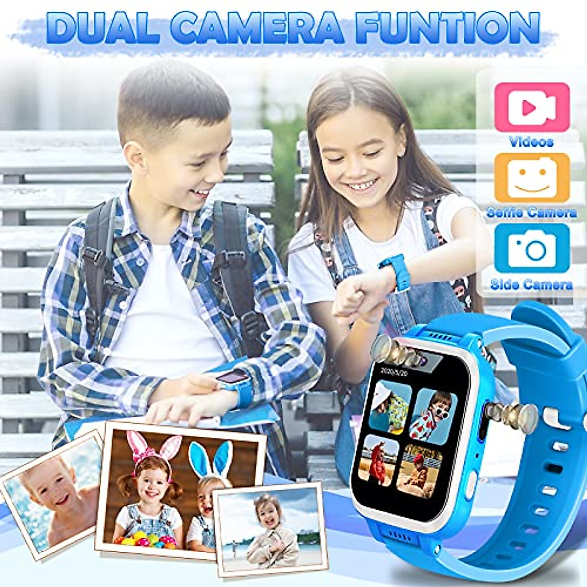 Kids Smart Watch with 90°Rotatable Camera Smartwatch Touch Screen Kids Watch Music Pedometer Flashlight Games Digital Wrist Watch for Boys