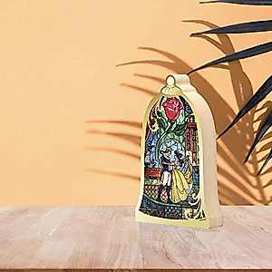 Open Road Brands Disney Beauty and The Beast Stained Glass Shelf Sitter Decor - Chunky Wood Tabletop Decoration Featuring Belle and The Beast