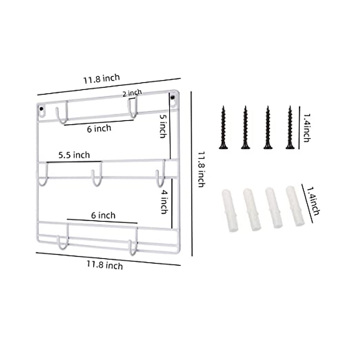 Ymeibe Wall Mounted Coffee Mug Rack with 7 Hooks Large Metal 3 Tiers Coffee Cup Holder for Coffee Mugs, Teacups, Mason Jars, Display, Organizer and Storage Hangers, Set of 2 (White)