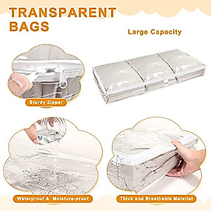 6 Pieces Clear Zippered Storage Bags Underbed Containers 70L Clothes Sweater Sheet Bags Wrapping Paper Bags PVC Transparent Toy Closet Drawer with Handles for Linen Bedding Comforters Blanket Pillow