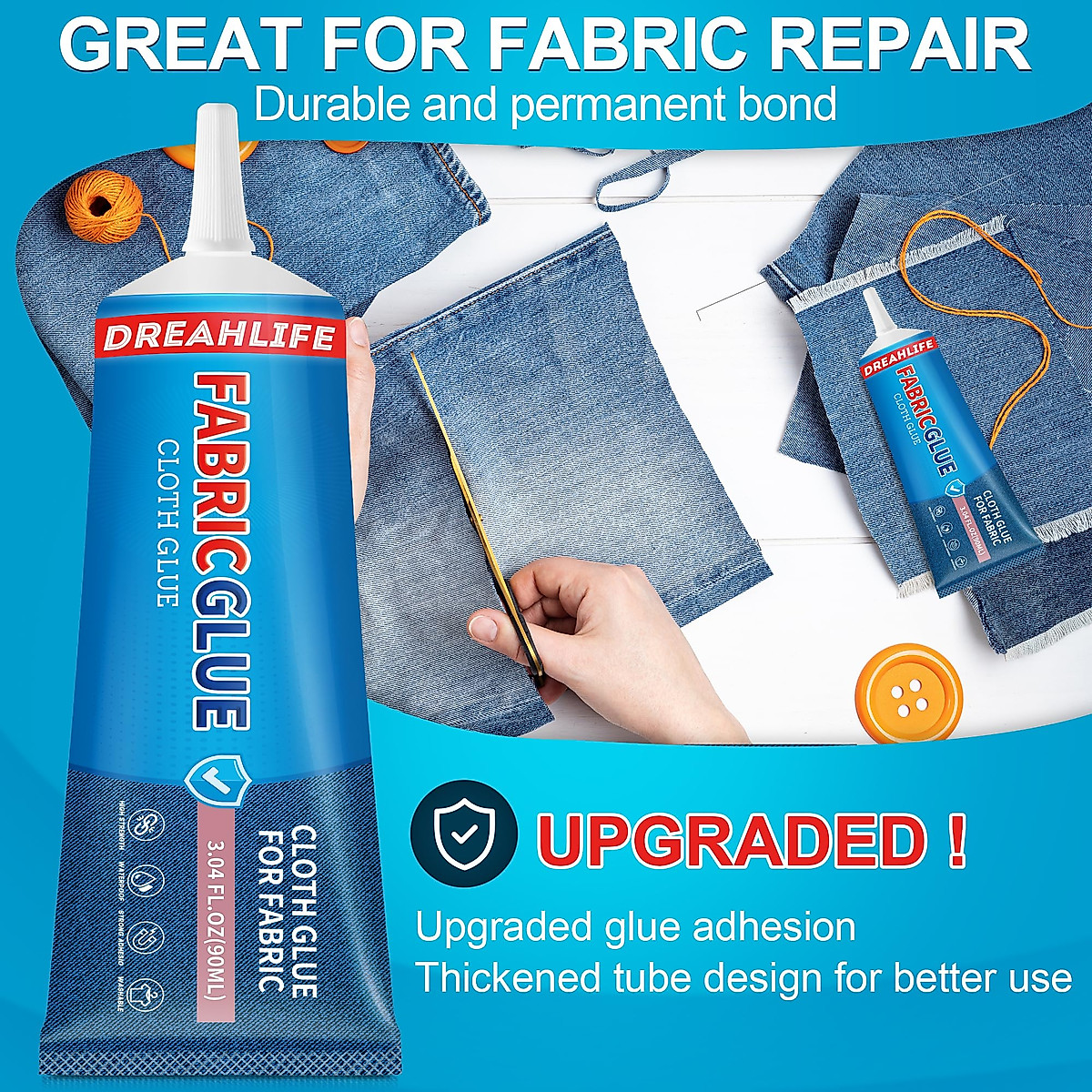 90 ML Fabric Glue, Fabric Glue for Clothing Permanent Washable, Fabric Glue Permanent for All Fabric, Cotton, Flannel, Linen, Denim, Leather, Polyester, Doll Repair, Patches