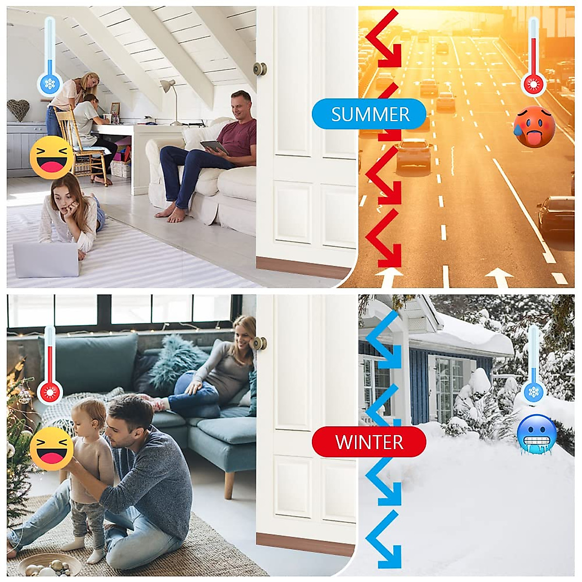 Ainiv Door Draft Stopper Under Door Seal, 2" W x 39" Cutable Soundproof Door Seal, Adhesive Under Door Sweep Weather Stripping Soundproof Kit, Under Door Draft Stopper Seals Anti-Collision-Brown