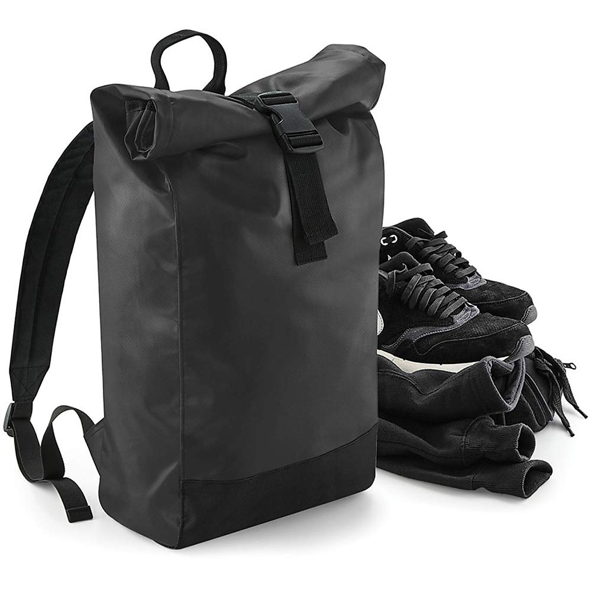 BagBase Tarp Waterproof Roll-Top Backpack (One Size) (Black)