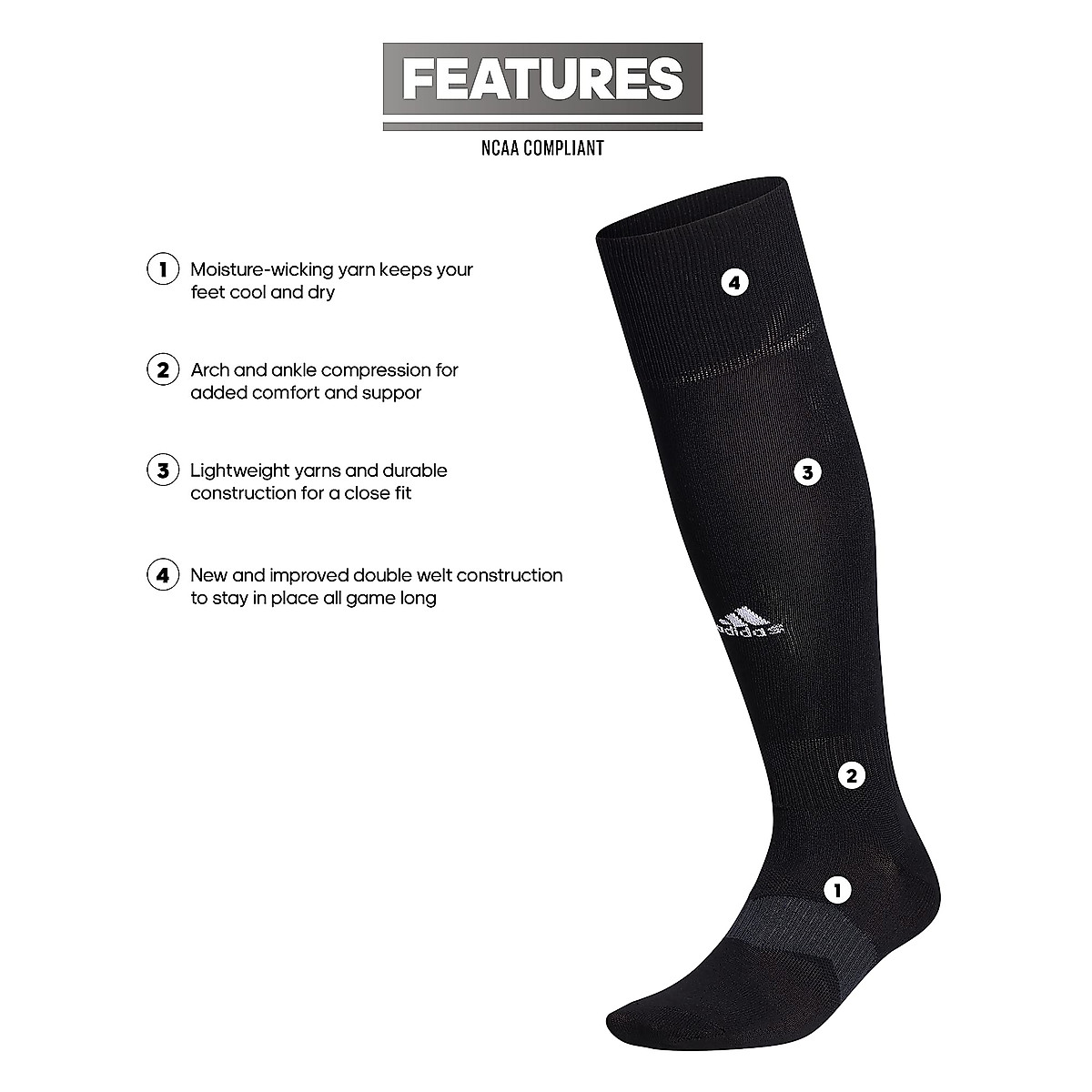 adidas Metro Soccer Socks (1 Pair) Discontinued, Black/Night Grey/White/5, Small