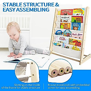 EXPERLAM Kids Book Shelf, 5-Tier Wood Kids Book Rack Storage Bookshelf, Kids Sling Bookshelf for Kids Room Toddler Baby Bedroom Living Room, Beige…