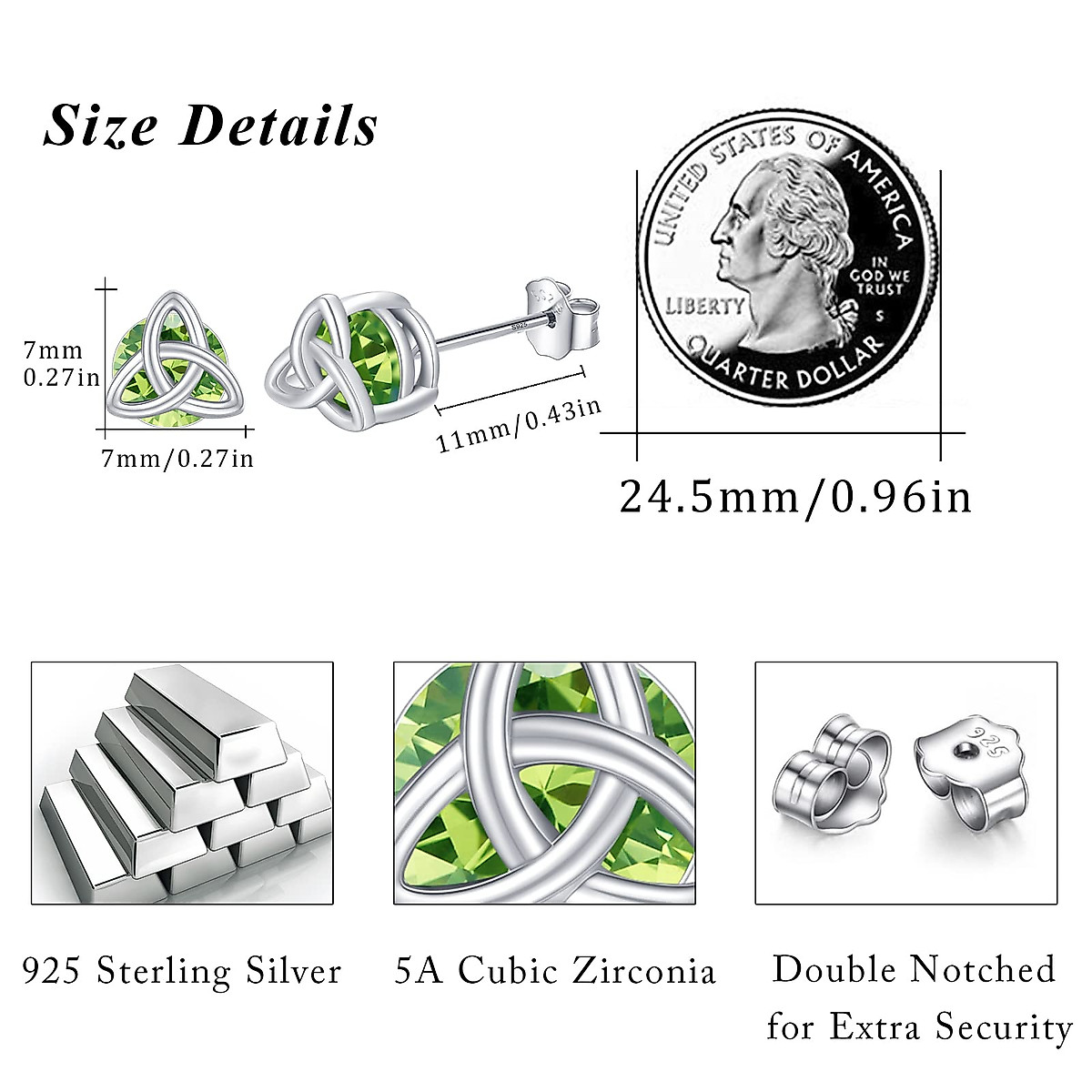 Celtic Peridot Green Earrings Sterling Silver Augest Birthstone Studs Earrings Celtic Jewelry Gifts Celtic Knot Earrings for Women Wife Birthday