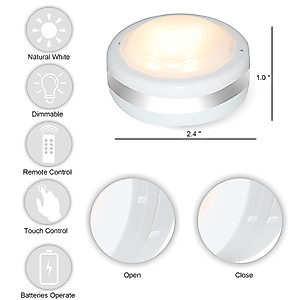 Puck Lights with Remote, Starxing Wireless Led Puck Lights Battery Operated, Led Puck Lights with Remote Control, Led Under Cabinet Lighting, Dimmable Closet Light Battery Powered (Natural White 6PK)