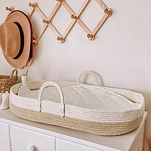 Baby Diaper Changing Basket, Nursery Set with Thick Pad, Cushion and Storage Bag