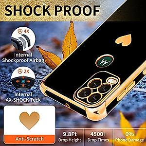 Shorogyt for Moto G Stylus 5G 2021 Heart Case Cute Aesthetic Love Hearts Pattern Girls Women Girly Black Gold Luxury Design Phone Cases Cover+Screen+Chain for Motorola G Stylus 5G 2021 6.8 Inch