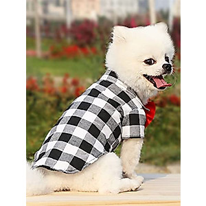 Milumia Pet Outfits Plaid Dog Shirt for Small Medium Dogs Bow Button Up Shirts Cat Clothes Black and White Small