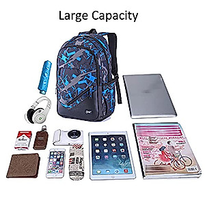 Ozmego Boys School Backpacks Midlle School College Bookbag for Teens Boys Girls (Camo Blue)