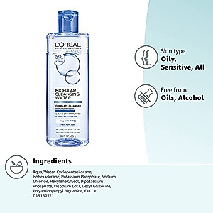 L'Oreal Paris Skincare Micellar Cleansing Water Complete Cleanser to Remove Makeup, Gentle Cleanser, Makeup Remover, 13.5 Fl Oz
