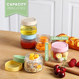 Layhit 9 Pcs Overnight Oats Jars 9.5 oz Glass Jar with Screw Lid Leak Proof Overnight Oats Container Salad Dressing Storage Jars Reusable Food Jars for Condiment Sauce Spice Sugar Yogurt, 5 Colors
