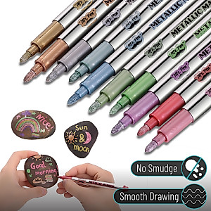 Mr. Pen- Metallic Paint Markers,10 Colors, Metallic Markers for Black Paper, Rock Painting, Card Making, Ceramics, Metal, Glass, DIY Photo Album, Scrapbooking Supplies, Metallic Non-Permanent Markers