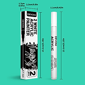 DEYONI 2pcs white Acrylic Paint Pens,0.7 mm extra Fine Tip,Water Based Acrylic Markers for Wood, Black Paper, Rock Painting, Stone