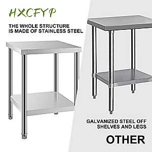 HXCFYP Stainless Steel Table for Prep & Work 24 x 18 Inches, NSF Commercial Heavy Duty Food Prep Worktable with Undershelf for Restaurant, Home and Hotel Christmas Preparation Table