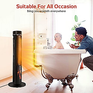 Electric Space Heater for Large Room - 36" Ceramic Tower Space Heater for Room Heating w/Thermostat, Fast Heating, 3D Realistic Flame, Oscillating, Remote Control, Ideal for Home/Livingroom