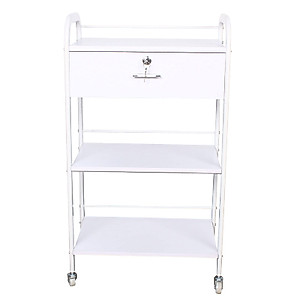 3-Tier Rolling Utility Cart with Wheels,White Mobile Esthetician Cart Trolley with Single Lockable Drawer,Medical Den-tal Serving Cart Trolley Steel Serving Cabinet & Kitchen Cart,Load 33LBS