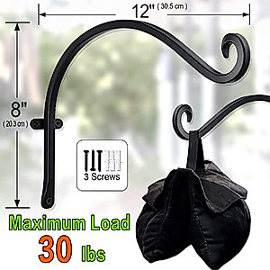 AJART Hanging Plant Hanger Outdoor: 12-Inch Metal Bird Feeder Wall Hooks - 4 Pieces Black Plant Bracket Hook for Hanging Flower Baskets