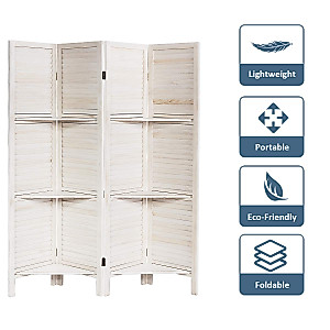 Giantex Room Divider with Shelves, 4 Panel Room Dividers and Folding Privacy Screens, Room Separators Divider Wall, Divider for Room Partition Separation, 5.6Ft Foldable Room Divider Screen, White