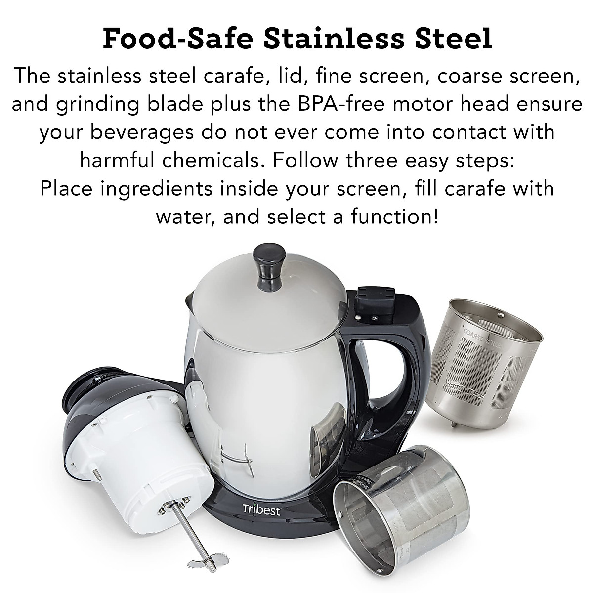 Tribest SB-132 Soyabella, Automatic Soy Milk Maker Machine with Tofu Kit Large, Silver, Large, Black/Stainless Steel