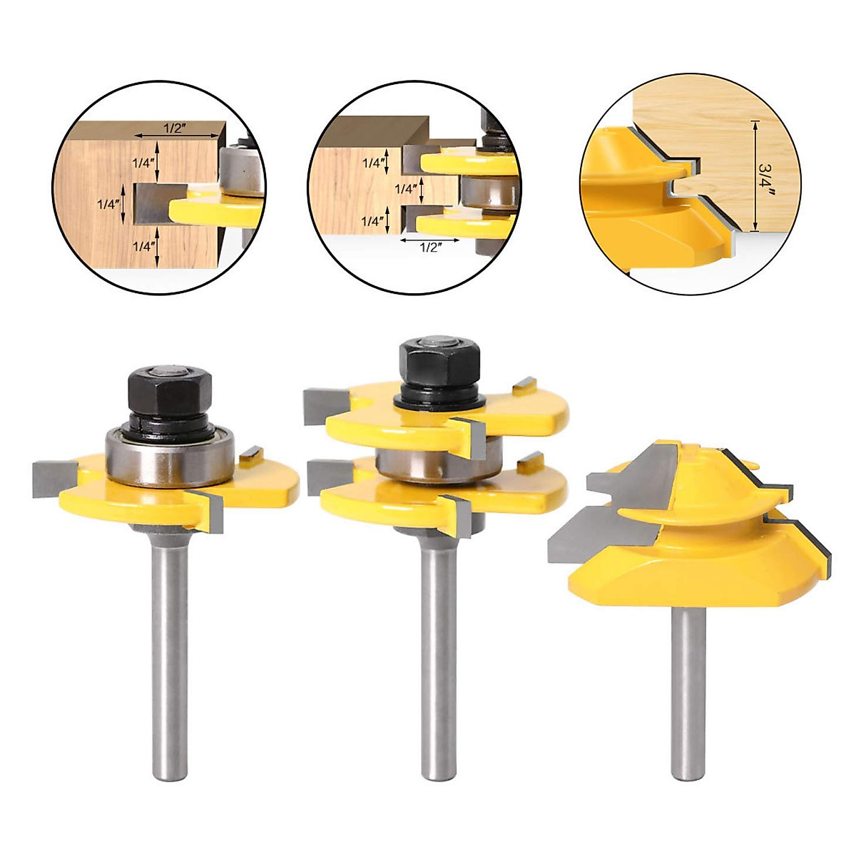 Lock Miter 45 Degree Joint Router Bits + 2Pcs Tongue and Groove Set [1/4-Inch Shank], APLUS 45° Lock Mitre Glue Joint Router Bit + Router Bit Set 3 Teeth T Shape, Wood Milling Cutter Woodworking Tool