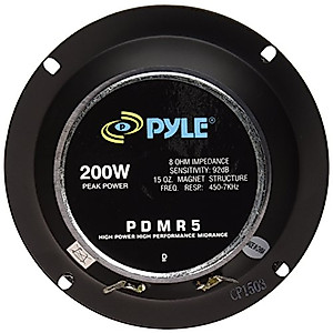 Pyle 5 Inch Woofer Driver - Upgraded 200 Watt Peak High Performance Mid-Bass Mid-Range Car Speaker 450Hz - 7kHz Frequency Response 15 Oz Magnet Structure 8 Ohm w/ 92dB and Paper Coating Cone - PDMR5 Black