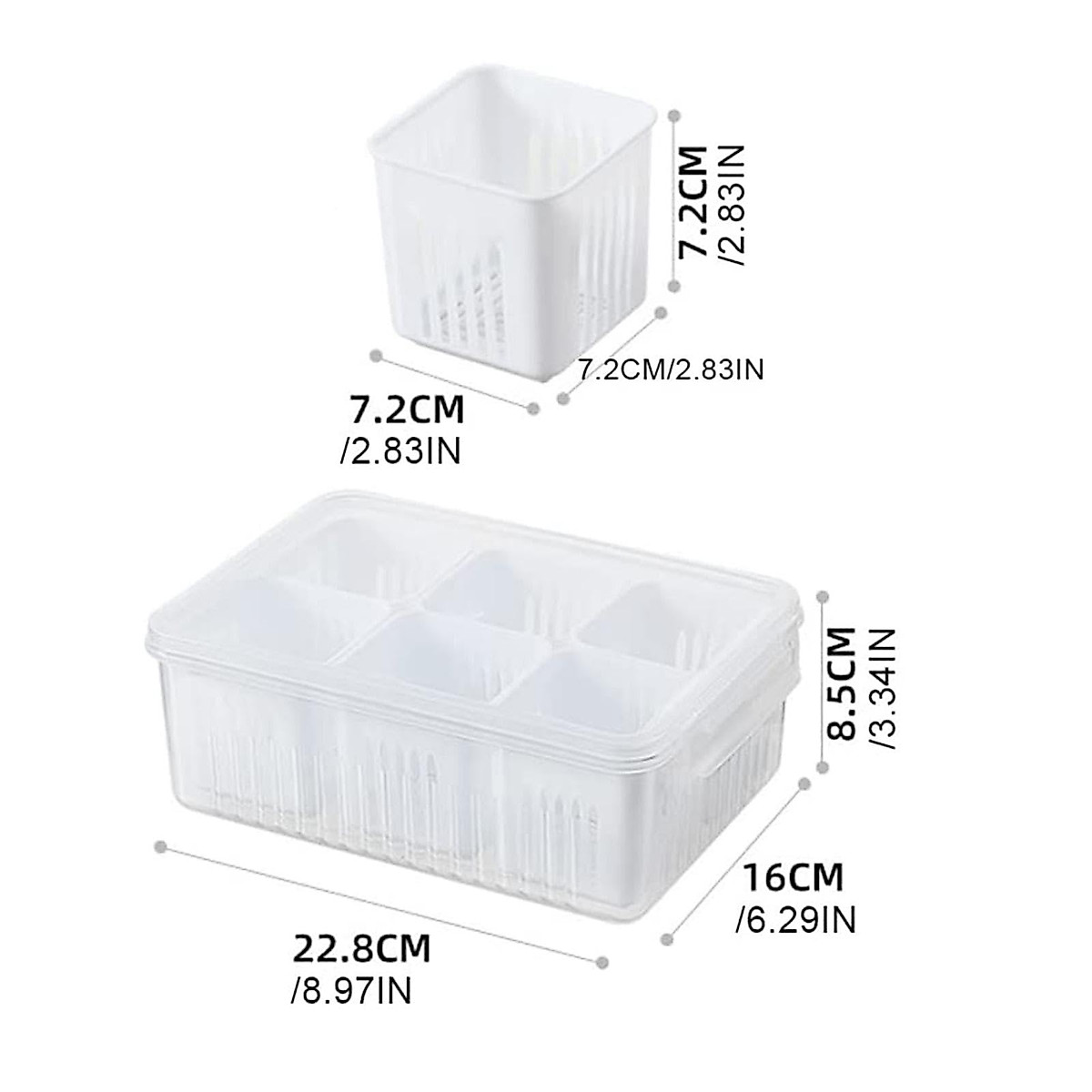 Generic 6 in 1 Scallion Storage Box for Fridge, Food Storing Containers with Lids, Washable & Detachable Drain Basket for Fruit Ginger Garlic Onion,, Translucent white, MLJW9825VBUX23NL7VH1