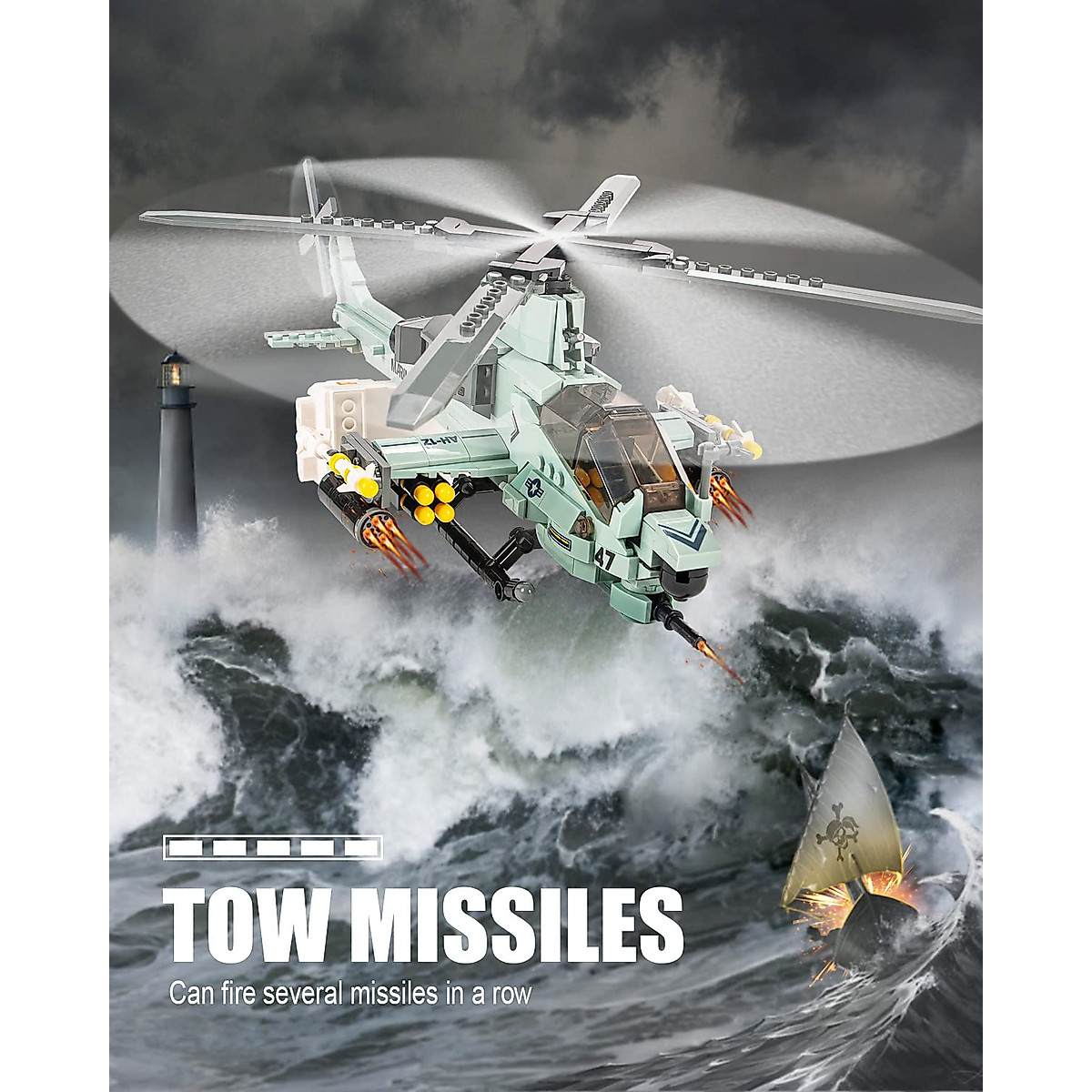 dOvOb Military AH-1Z Viper Helicopter Building Blocks Set, Army Plane Toys as Gift for Kids or Adult (597 Pieces)