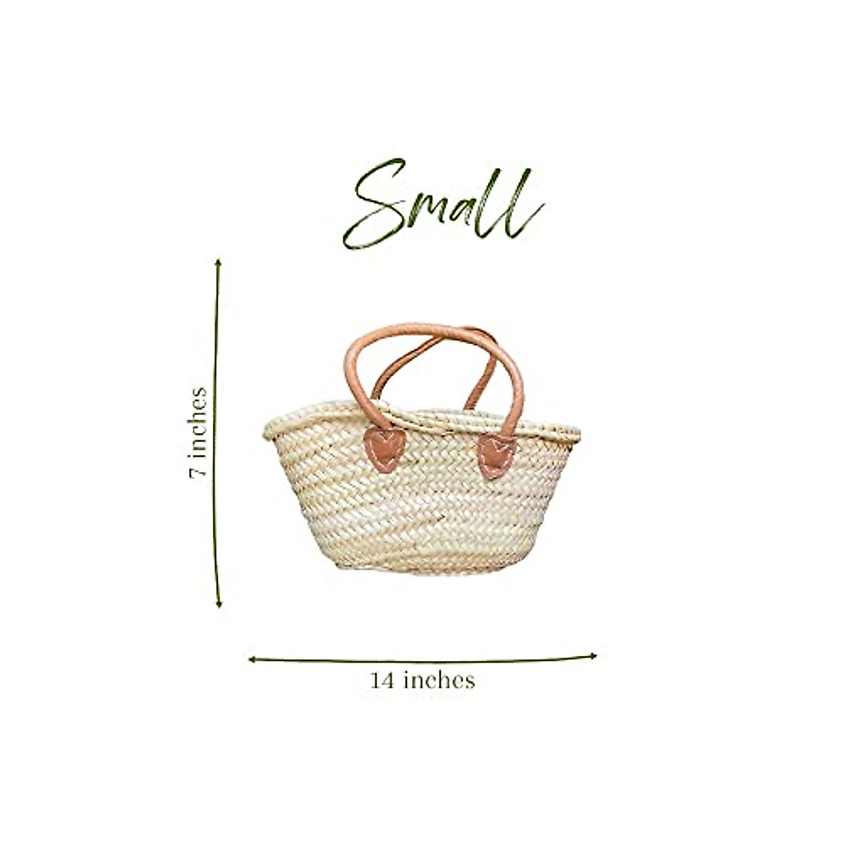 French Market Basket Bag | Handmade Moroccan Seagrass Baskets - Small (14x7) | Wicker Basket for Beach, Laundry, Toy, Blanket, Storage, Baby, or Picnic