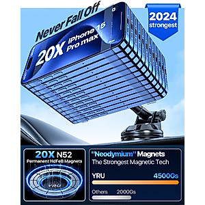 YRU [2024 Upgraded] Magnetic Phone Holder for Car【Patented & Super Magnet】 for MagSafe Car Mount Dashboard Magnet Phone Holder Windshield Phone Stand for iPhone 15 14 13 12 Pro Max Samsung, Black