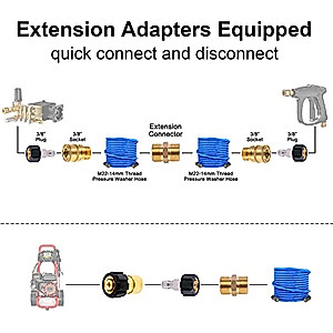 Heliwoo Pressure Washer Hose 50 FT x 1/4", Upgrade Kink Resistant Pro-Flexible Electric Power Washing Hose, 4000 PSI Replacement Extension Hose with Swivel Thread x 3/8" Quick Connect 5 Set