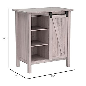 Landia Home Farmhouse Coffee Bar Cabinet with Sliding Barn Door, Accent Cabinet with 3 Tiers Shelves, Cabinet for Entryway, Living Room, Bathroom, and Kitchen, Grey