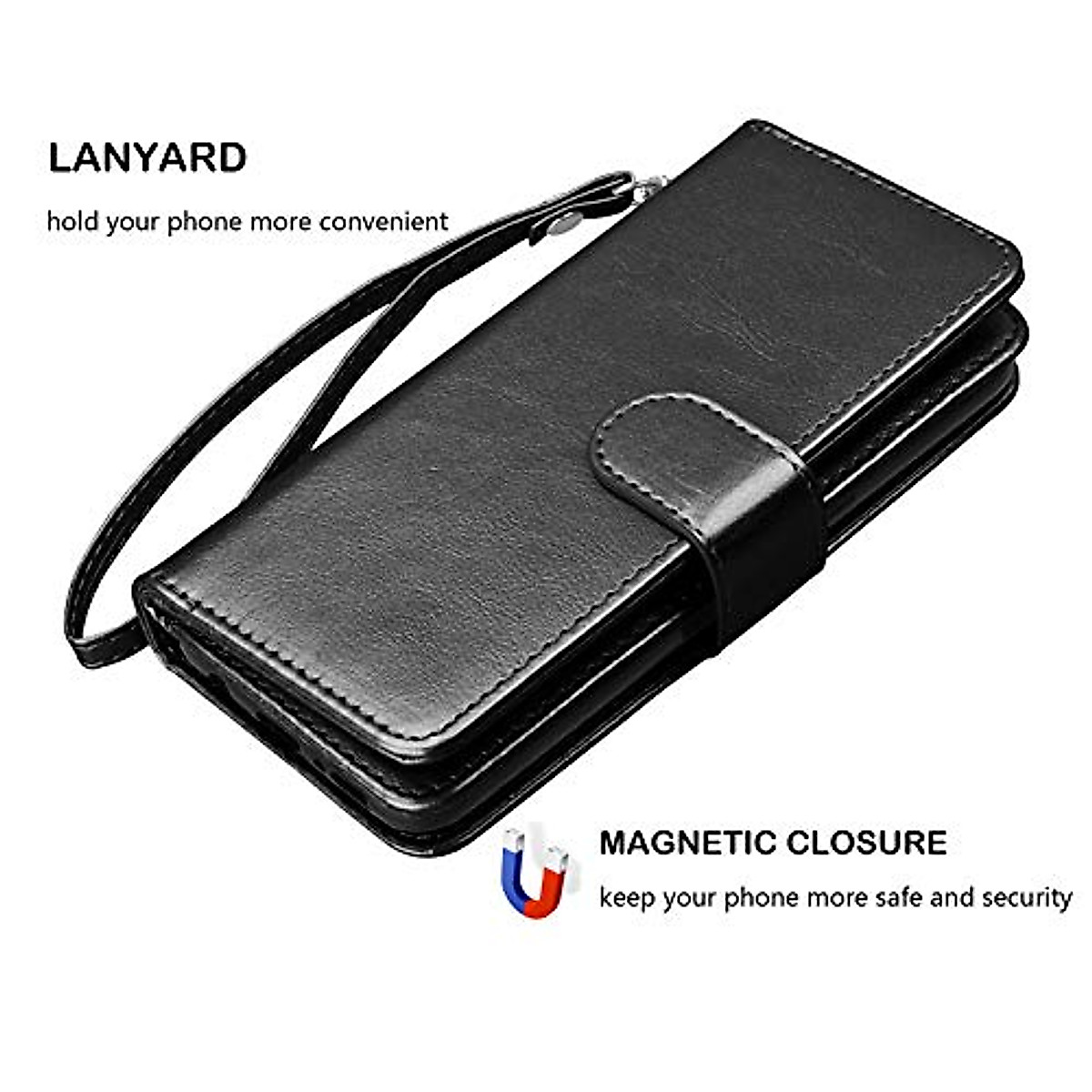 NJJEX for Galaxy Note 9 Wallet Case, for Note 9 Case, Luxury PU Leather [9 Card Slots] ID Credit Folio Flip Cover [Detachable][Kickstand] Magnetic Phone Case & Wrist Strap for Samsung Note 9 [Black]