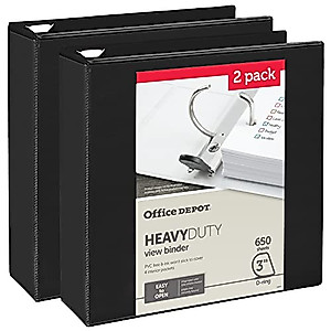 Office Depot® Heavy-Duty View 3-Ring Binder, 3" D-Rings, Black, 49% Recycled, Pack Of 2