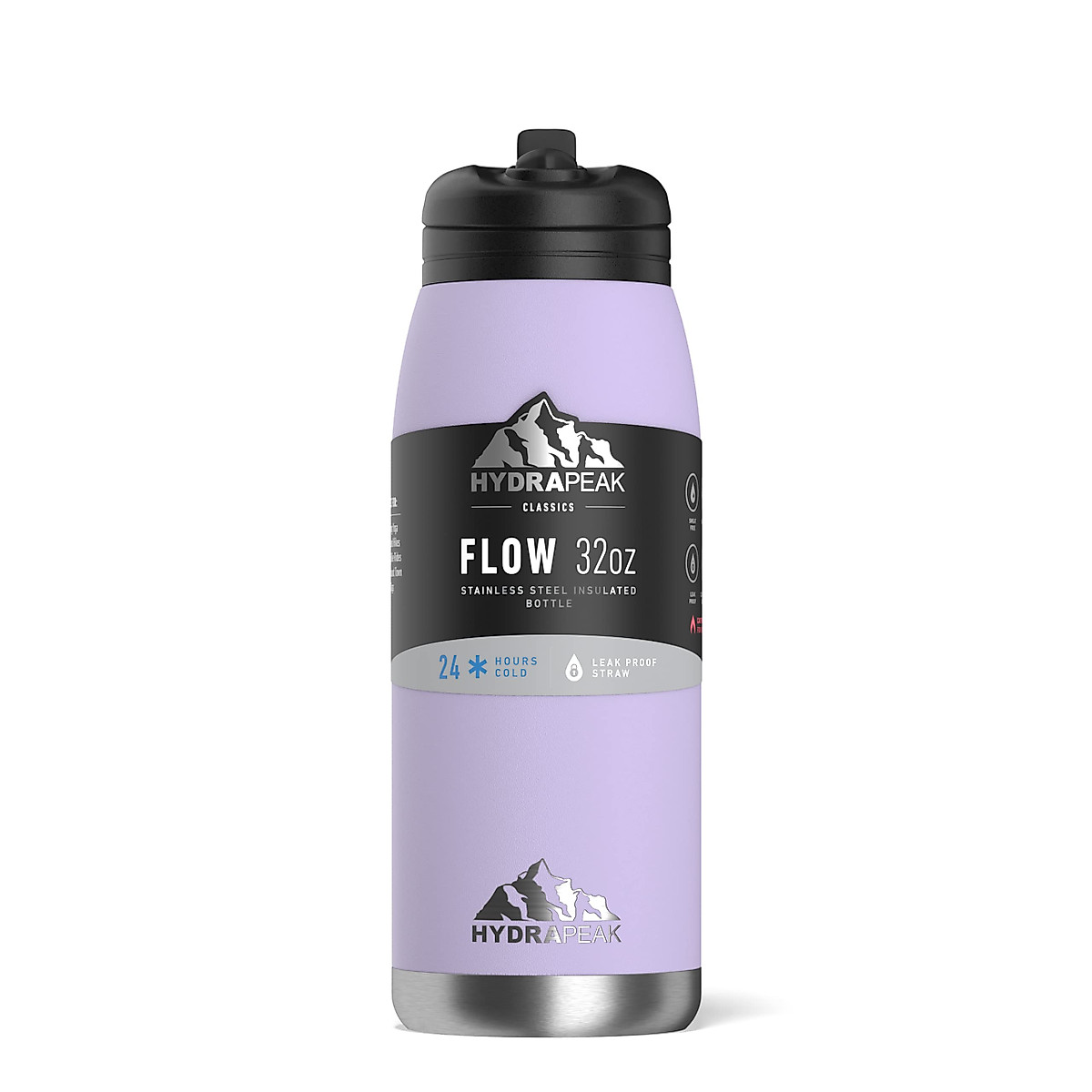 Hydrapeak Flow 32oz Insulated Water Bottle with Straw Lid, Waterbottle, Metal Water Bottle, Insulated Stainless Steel Water Bottles, BPA-Free & Leak-Proof, Straw and Handle (Lavender)