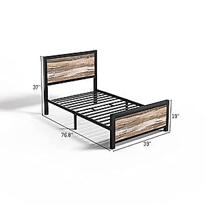 Twin Size Bed Frame with Headboard and Footboard, Farmhouse Twin Metal Platform Bed Frame with Strong Slat Supports Mattress Foundation, No Box Spring Needed, Noise Free, Under Bed Storage, Twin